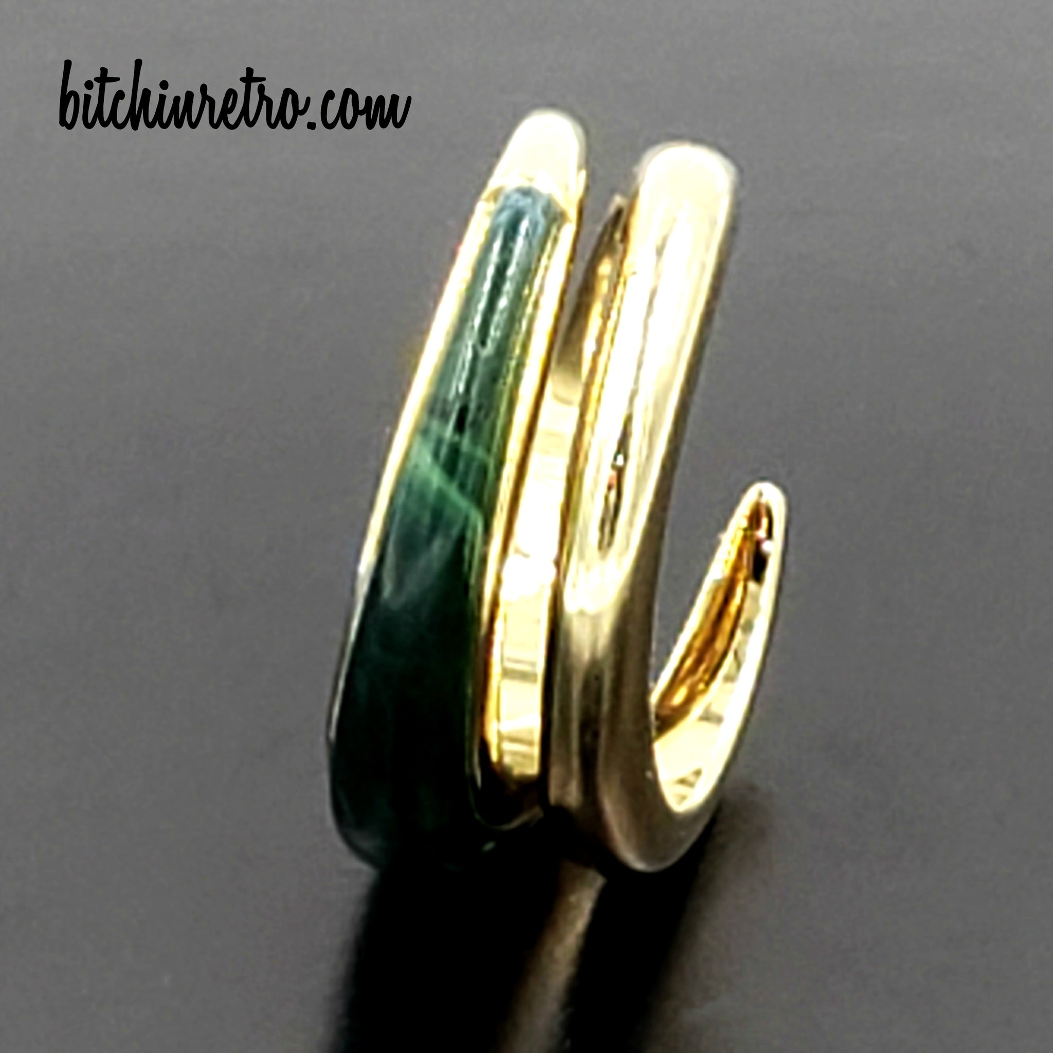 Crossover or Bypass Ring With Green Faux Jade Panel | Bitchin Retro