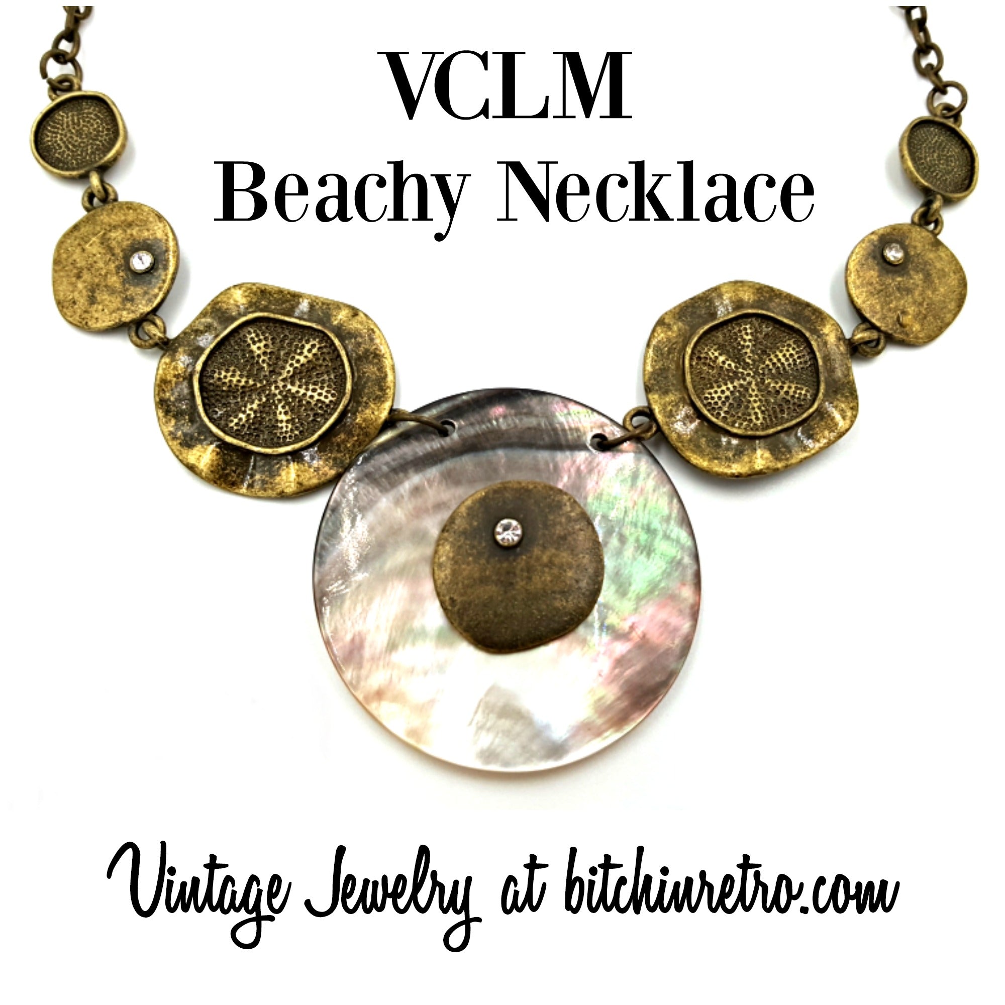 VCLM Beachy Statement Necklace with Rhinestones and Sand Dollars ...