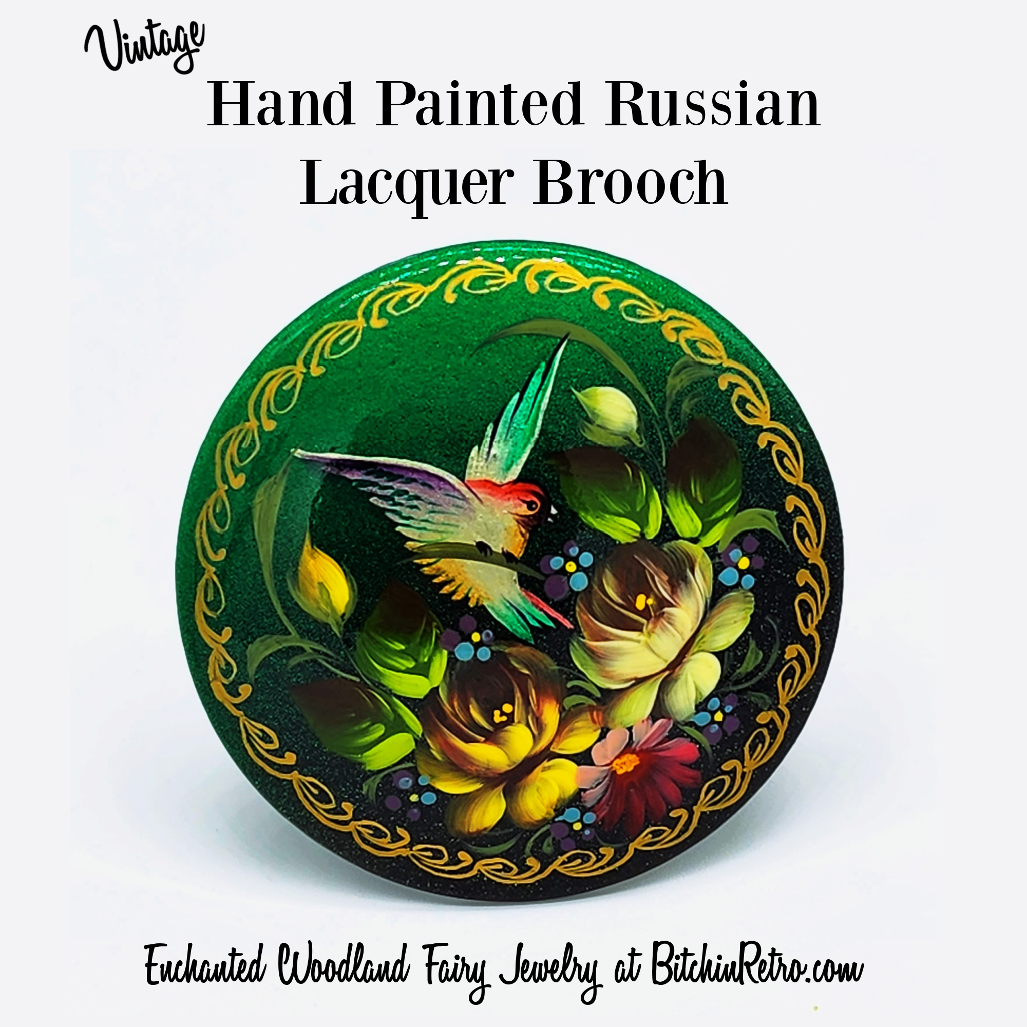 Vintage Russian Hand Painted Lacquer Brooch | Bitchin Retro