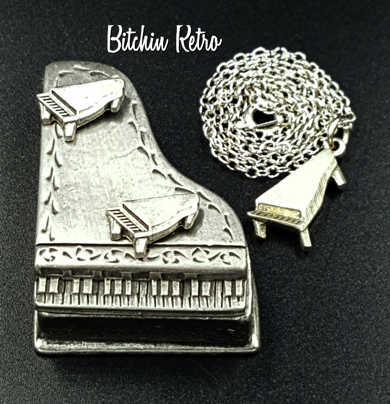 Torino Vintage Pewter Piano Set with Necklace Brooch Earrings and Case ...