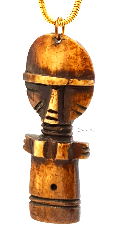Vintage Tiki Totem Necklace with Wooden Pendant On Snake Chain ...